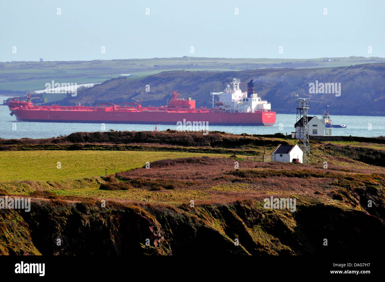 large oil tanker in the entrance in the haven to the river Cleddau ...