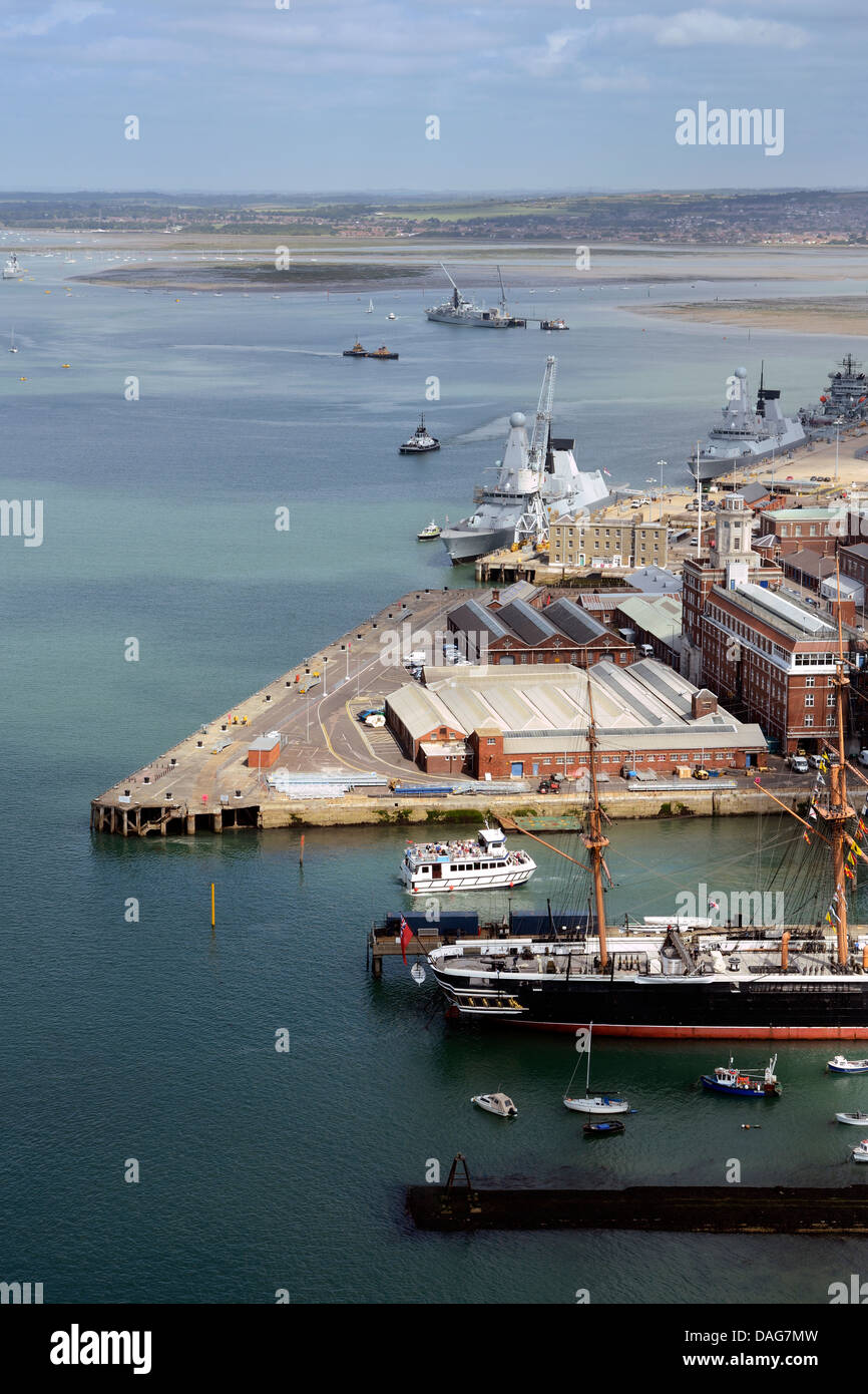 An aerial view of Portsmouth Historic Dockyard and Royal Navy base on ...