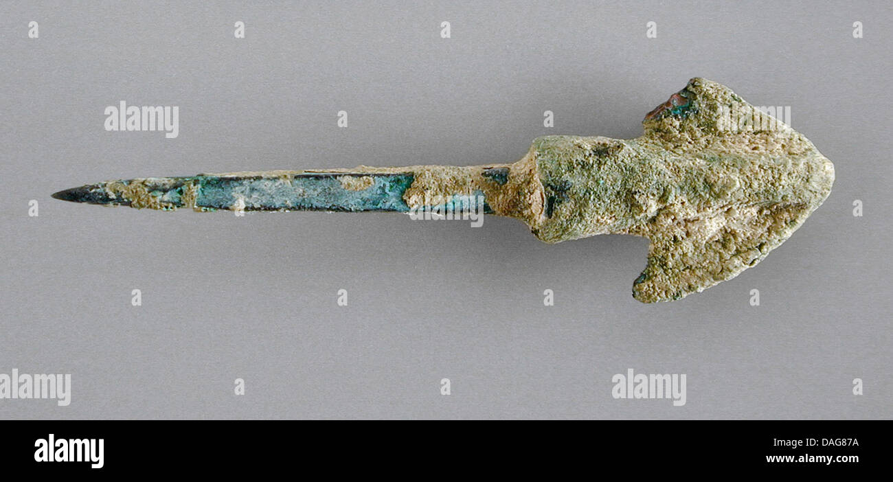 This collection of seven spear points represents ancient weaponry ...