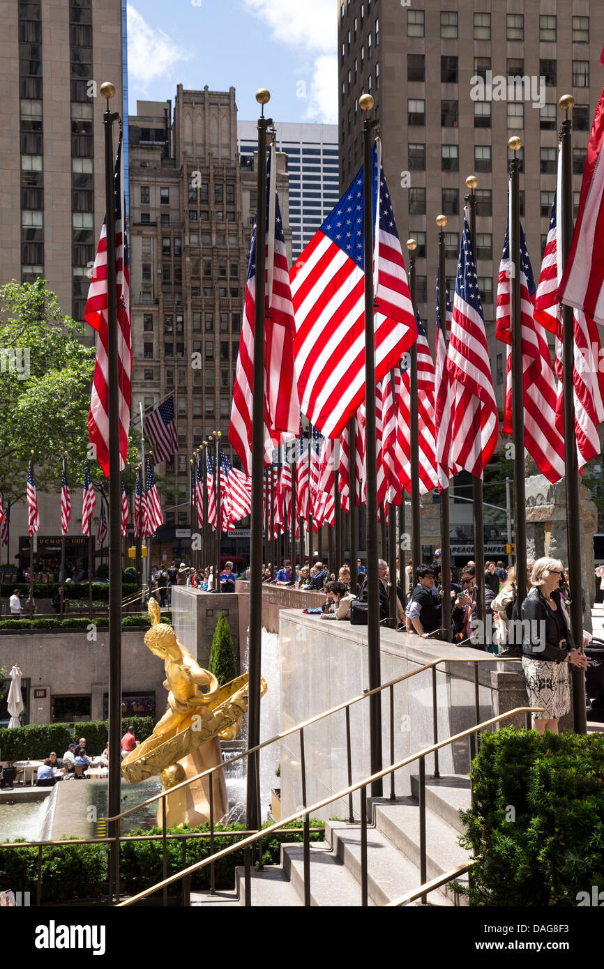 American Flags at Rockefeller Center Plaza, NYC Stock Photo - Alamy