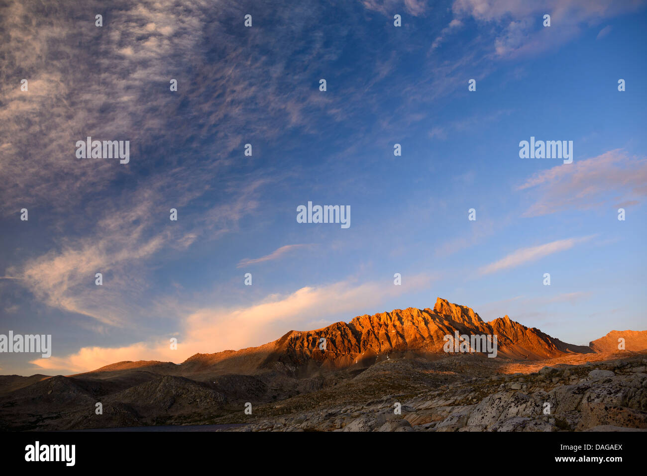 Sunset on Mt. Humphreys as seen from Desolation Lake in Humphreys Basin ...