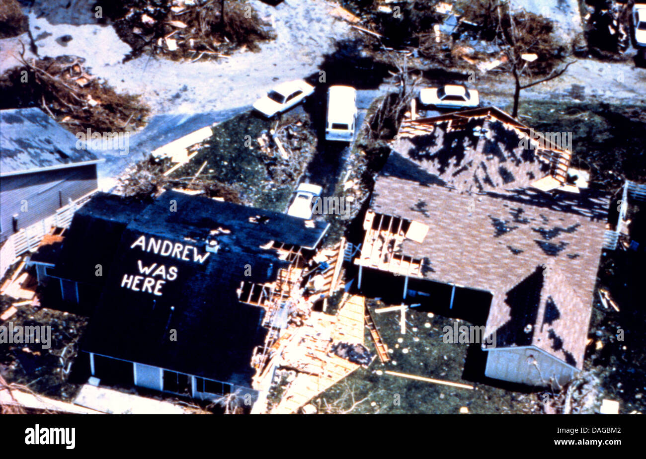 Aerial view of hundreds of homes destroyed by Hurricane Andrew August ...
