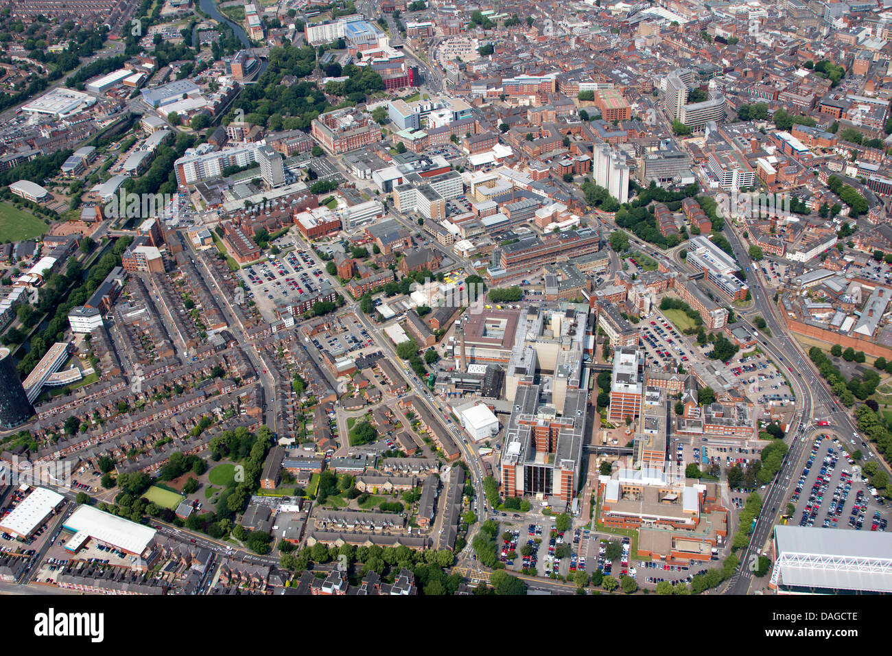 AERIAL VIEW OF LEICESTER CITY CENTRE. CORNER OF THE NELSON MANDELA PARK ...