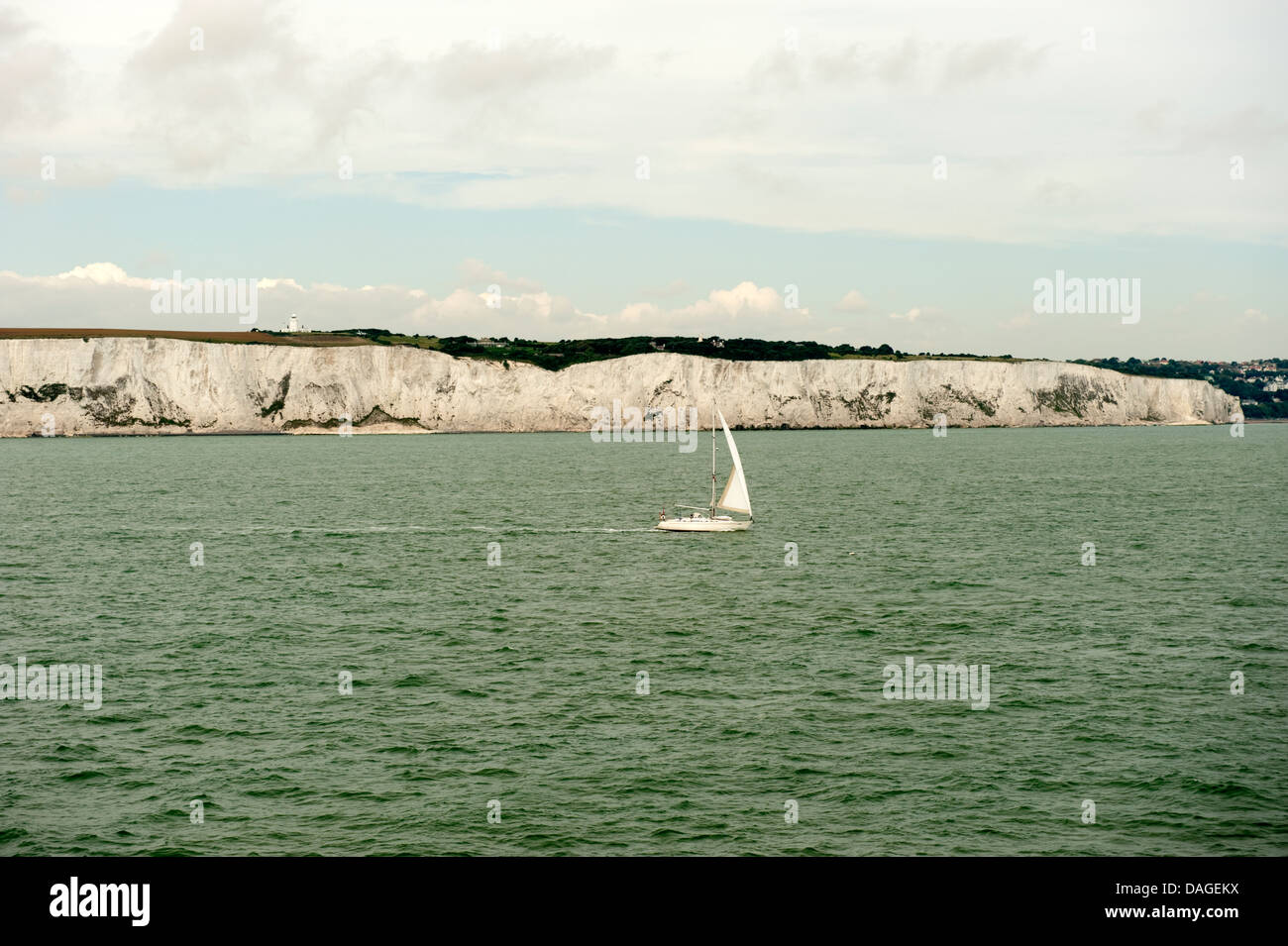 Sailing Dinghy Yacht by White Cliffs of Dover UK Stock Photo - Alamy