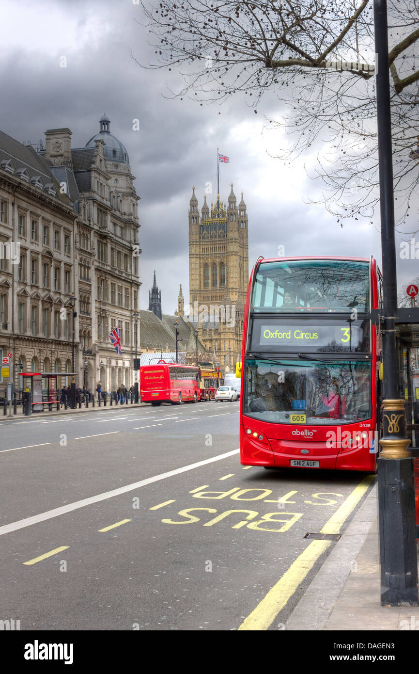 UK, England, London, Westminster, red bus Stock Photo - Alamy
