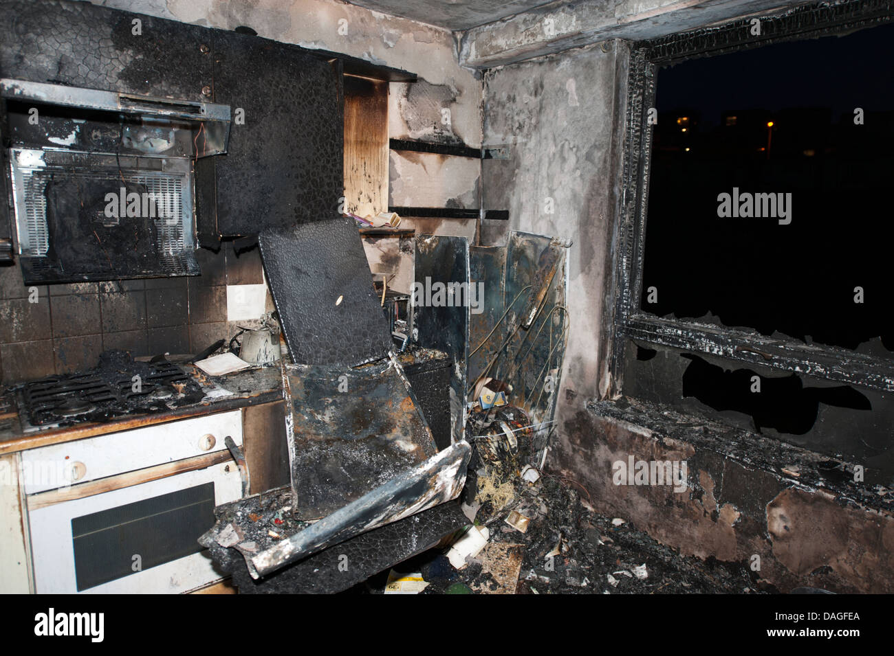 Severe Kitchen Cooker House Fire Burnt Destroyed Stock Photo - Alamy