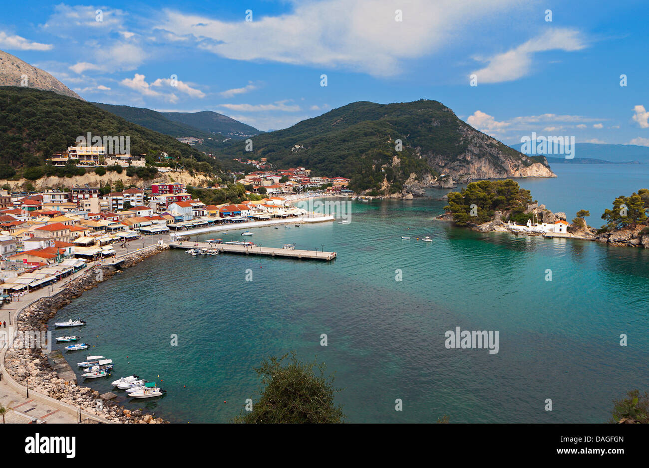 Parga town and port near Syvota in Greece. Ionian sea Stock Photo - Alamy