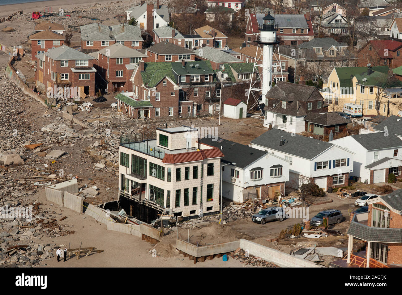 Aerial view of Hurricane Sandy damage along the New York coastline ...
