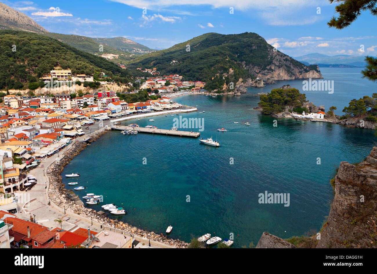 Parga town and port near Syvota in Greece. Ionian sea Stock Photo - Alamy