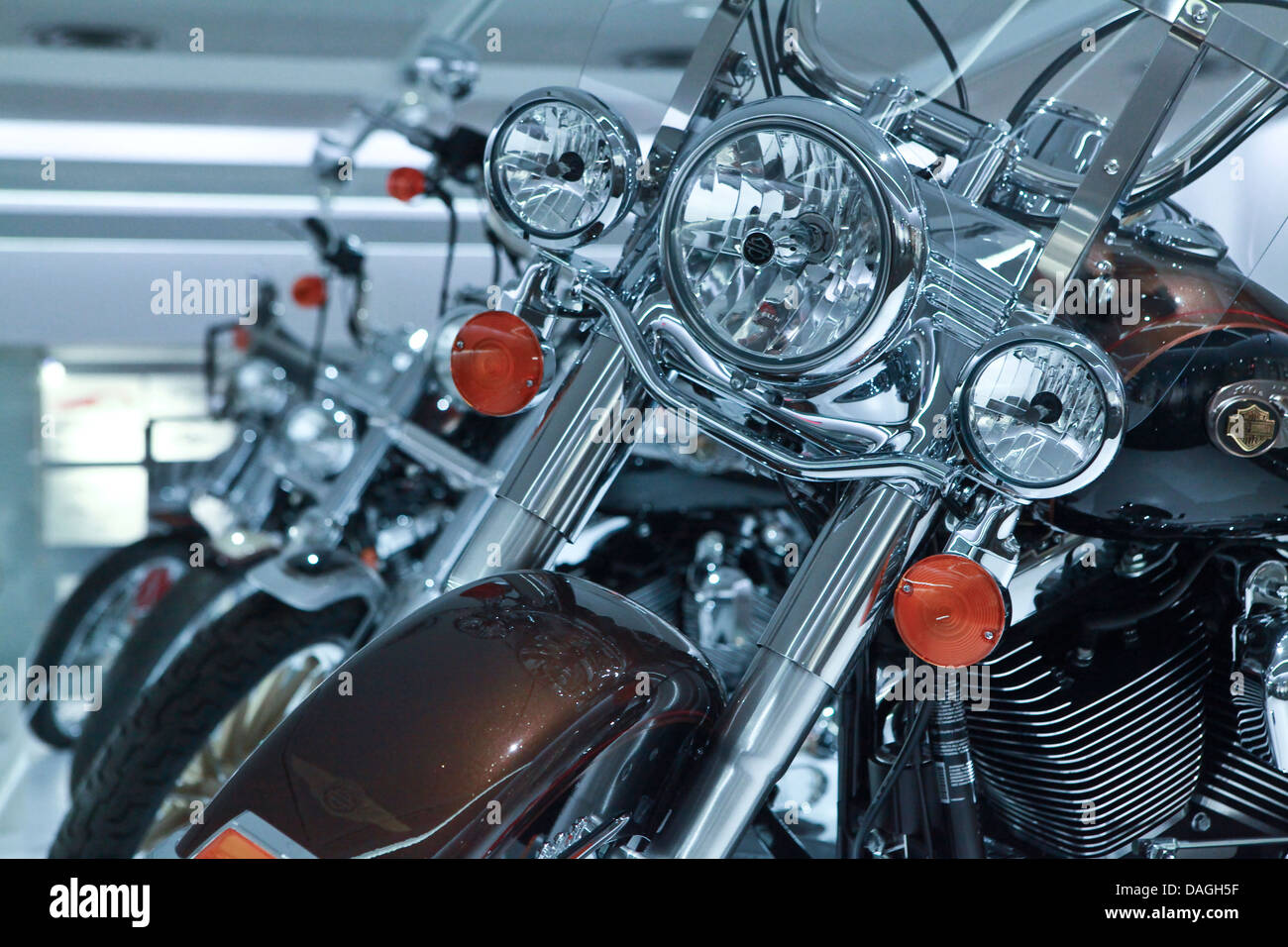Harley-Davidson motorcycles are seen on display at the Harley-Davidson ...