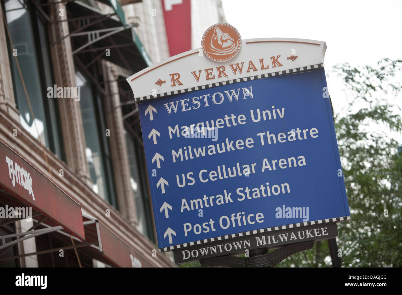 A RiverWalk sign is seen in Milwaukee Stock Photo - Alamy