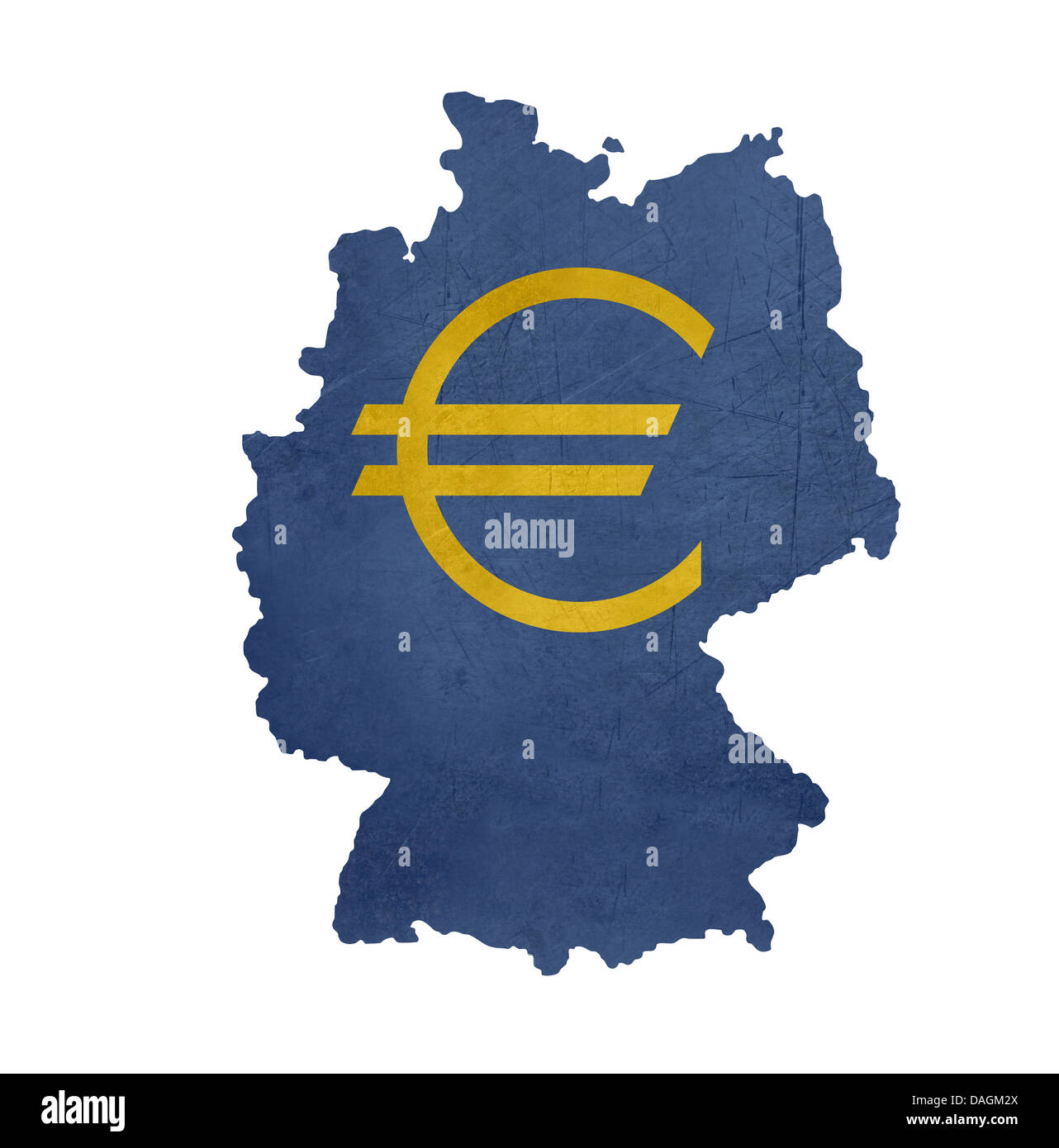 European currency symbol on map of Germany isolated on white background ...