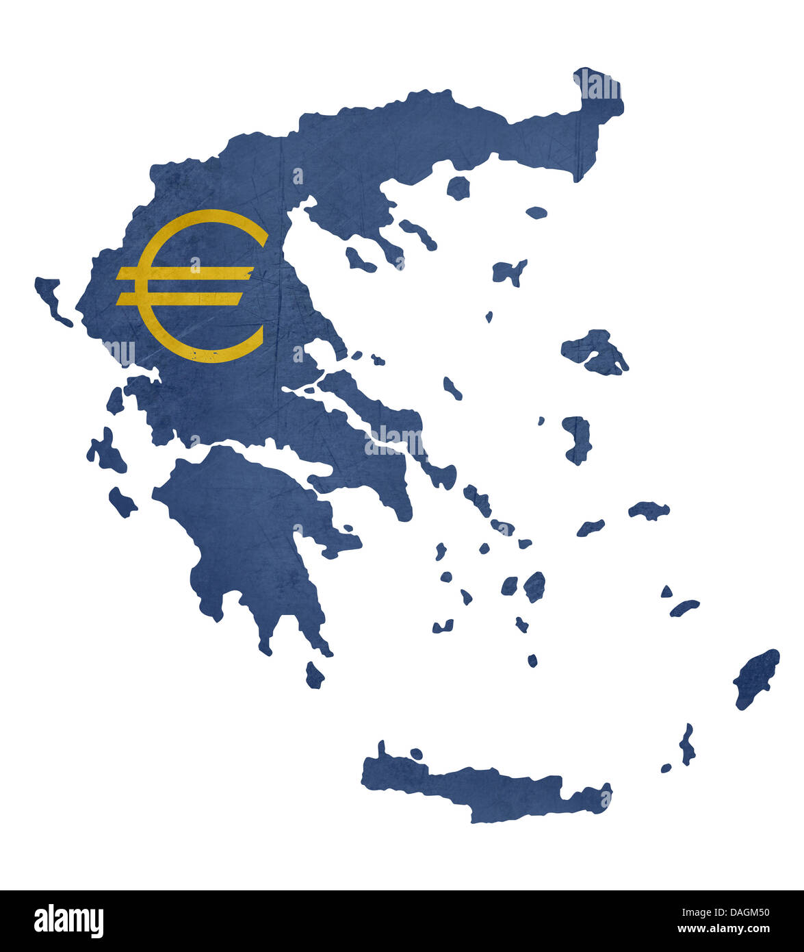 European currency symbol on map of Greece isolated on white background ...