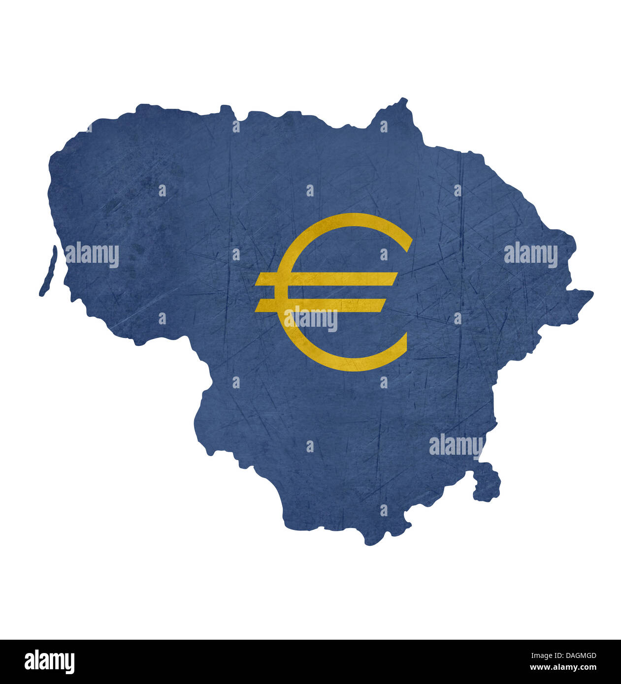 European currency symbol on map of Lithuania isolated on white ...