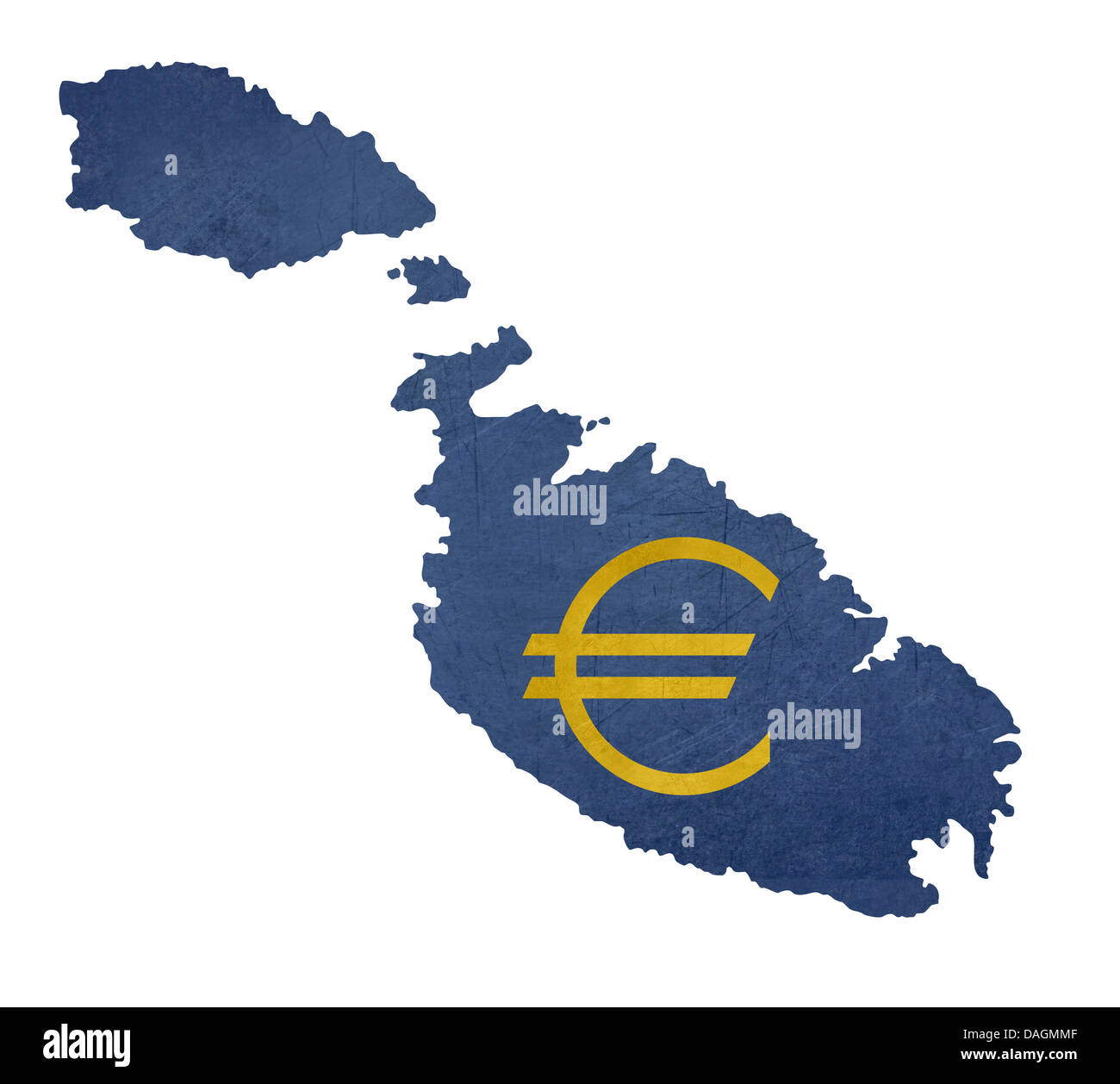 European currency symbol on map of Malta isolated on white background ...