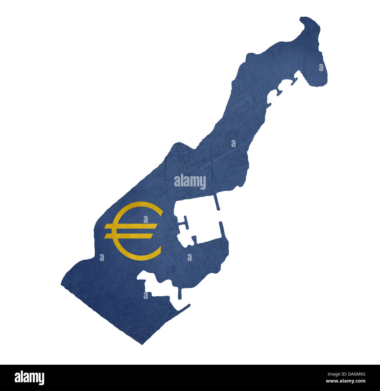 European currency symbol on map of Monaco isolated on white background ...
