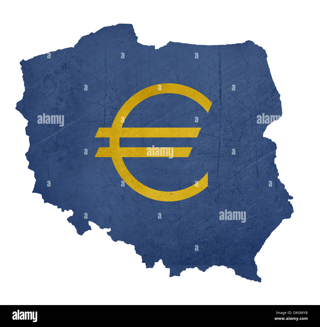 European currency symbol on map of Poland isolated on white background ...