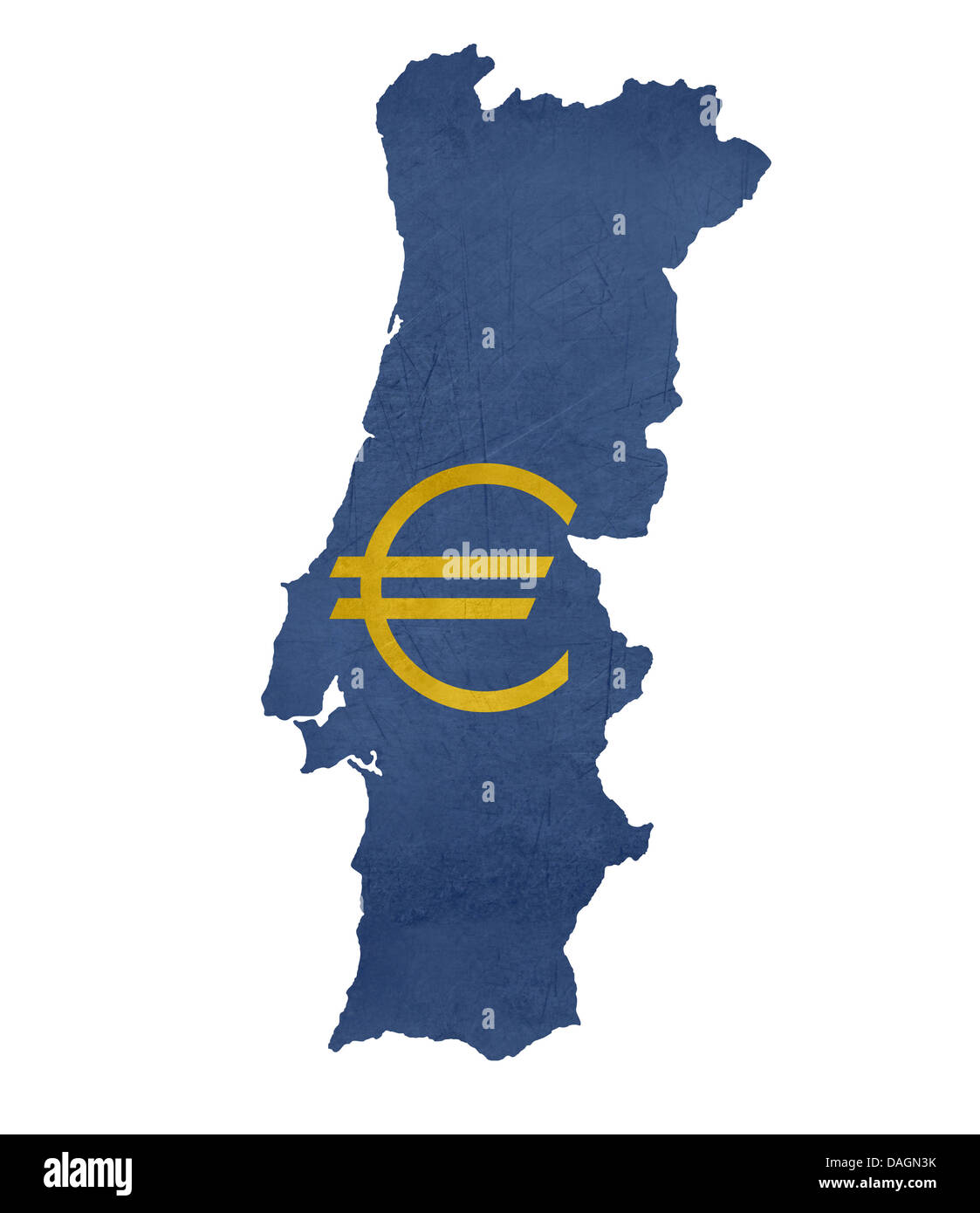 European currency symbol on map of Portugal isolated on white ...