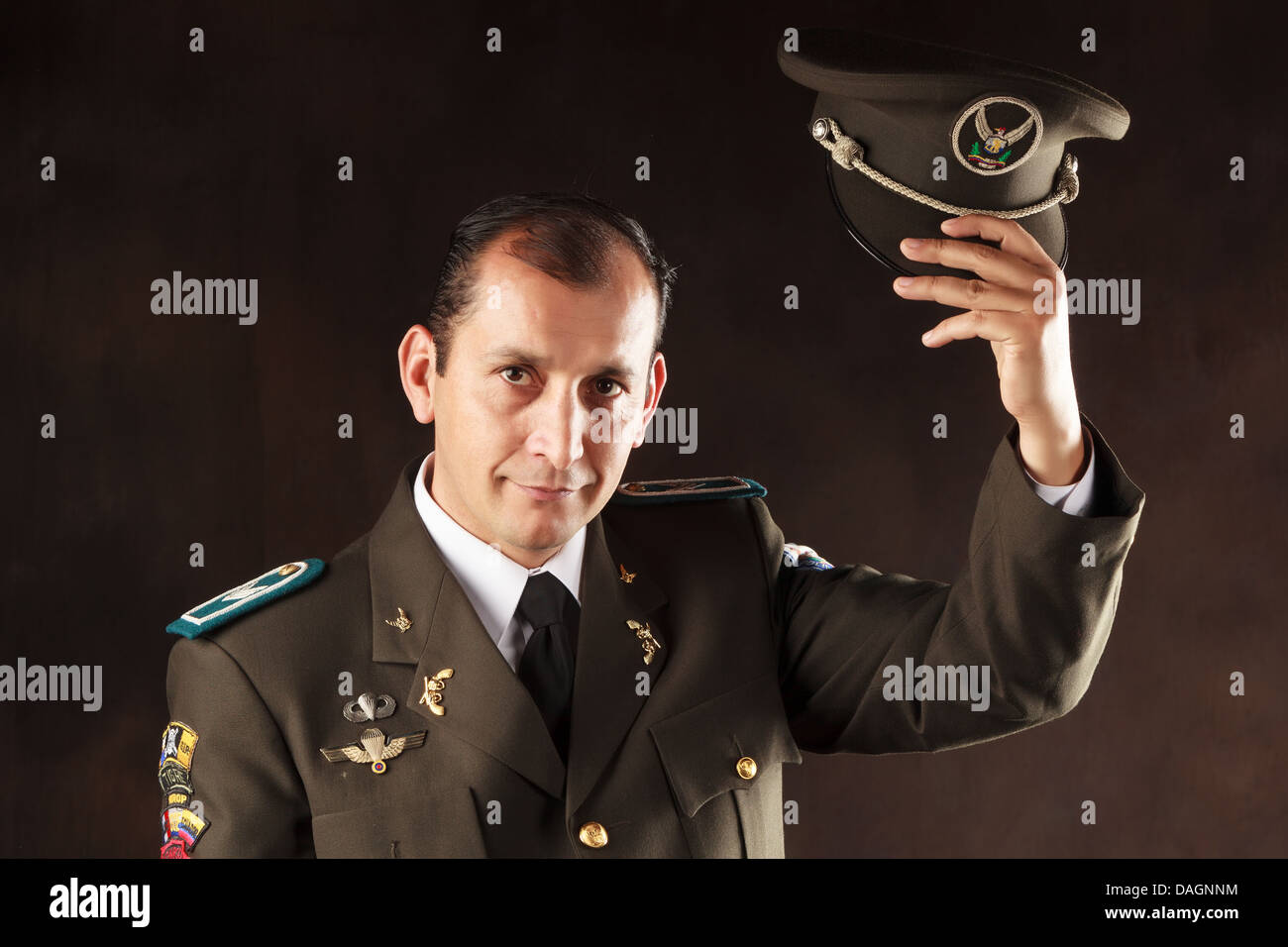 Ecuadorian Police Official Dressed Up In Formal Uniform Saluting Studio ...