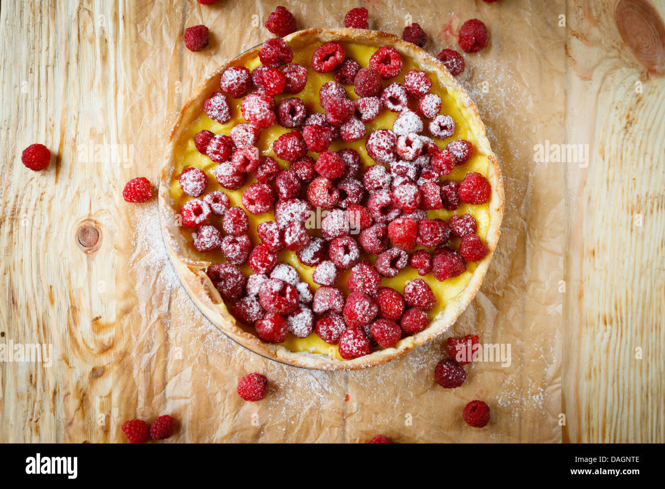 raspberry custard pie, top view, close up food Stock Photo - Alamy