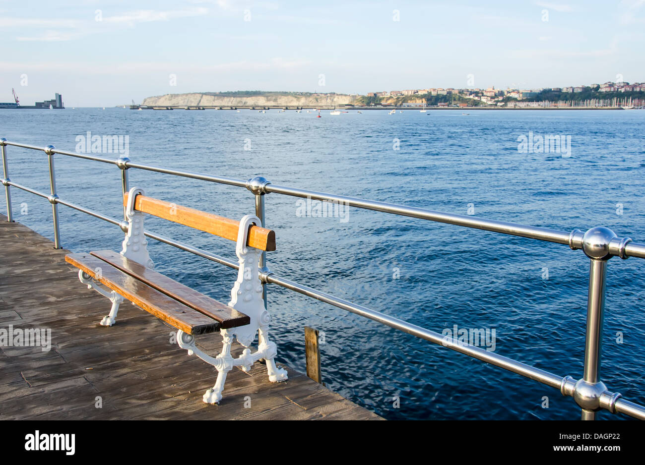 Empty bench sea beach blue hi-res stock photography and images - Alamy