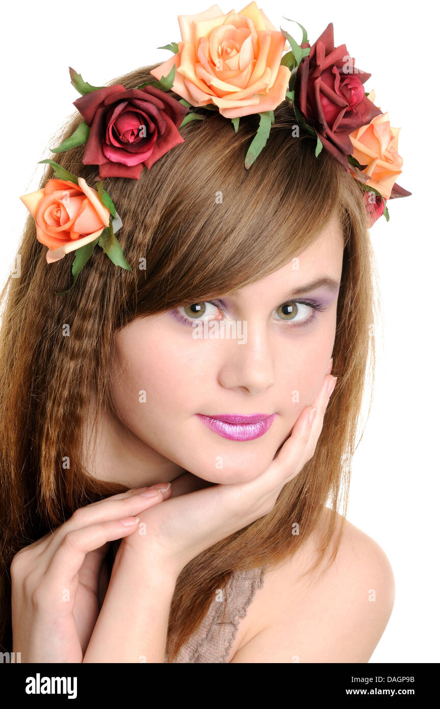 Girl with rose in her hair hi-res stock photography and images - Alamy