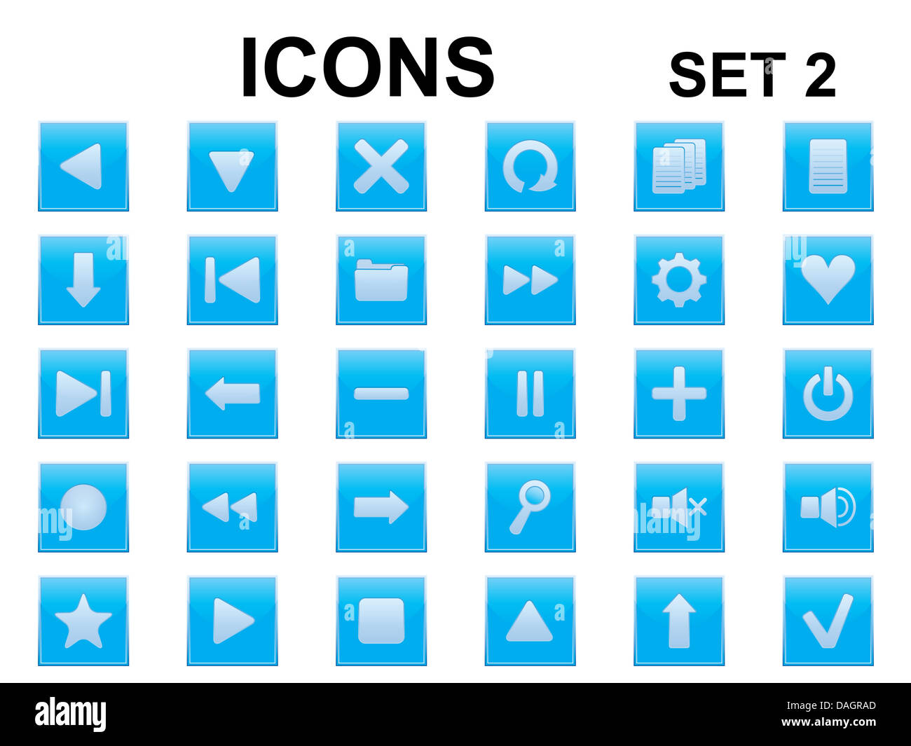set of blue square icons Stock Photo - Alamy