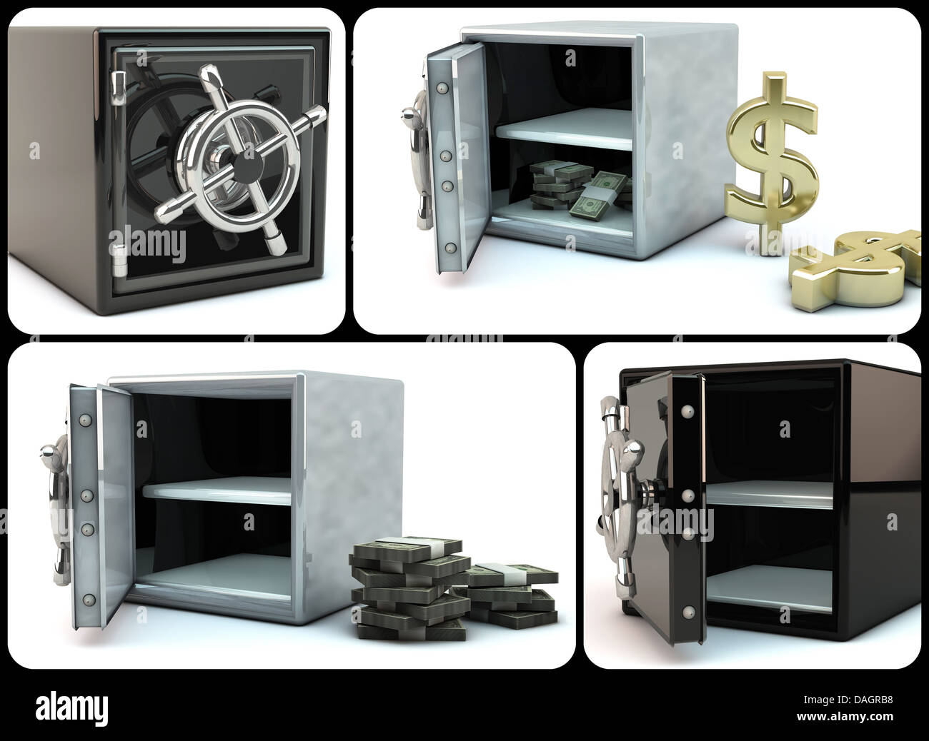 Collage of different safes images in 3d Stock Photo - Alamy