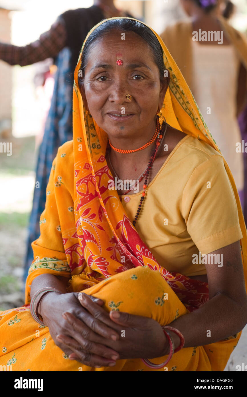 Elderly Tharu Woman in a community meeting hall. Bardia. Bheri Zone ...