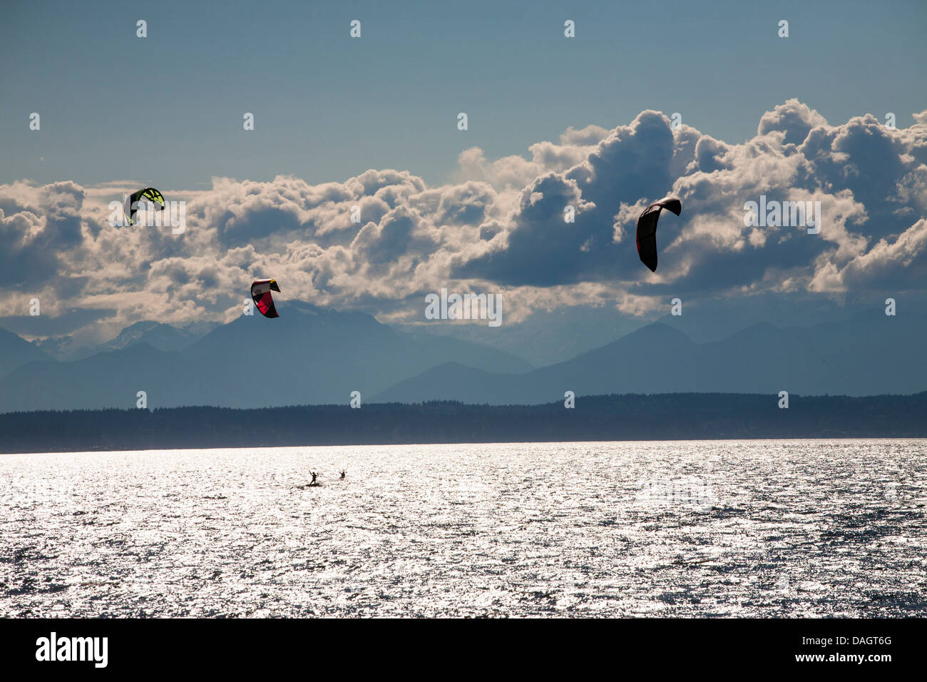 Kiteboarders on the beach in Seattle, Washington, USA Stock Photo - Alamy