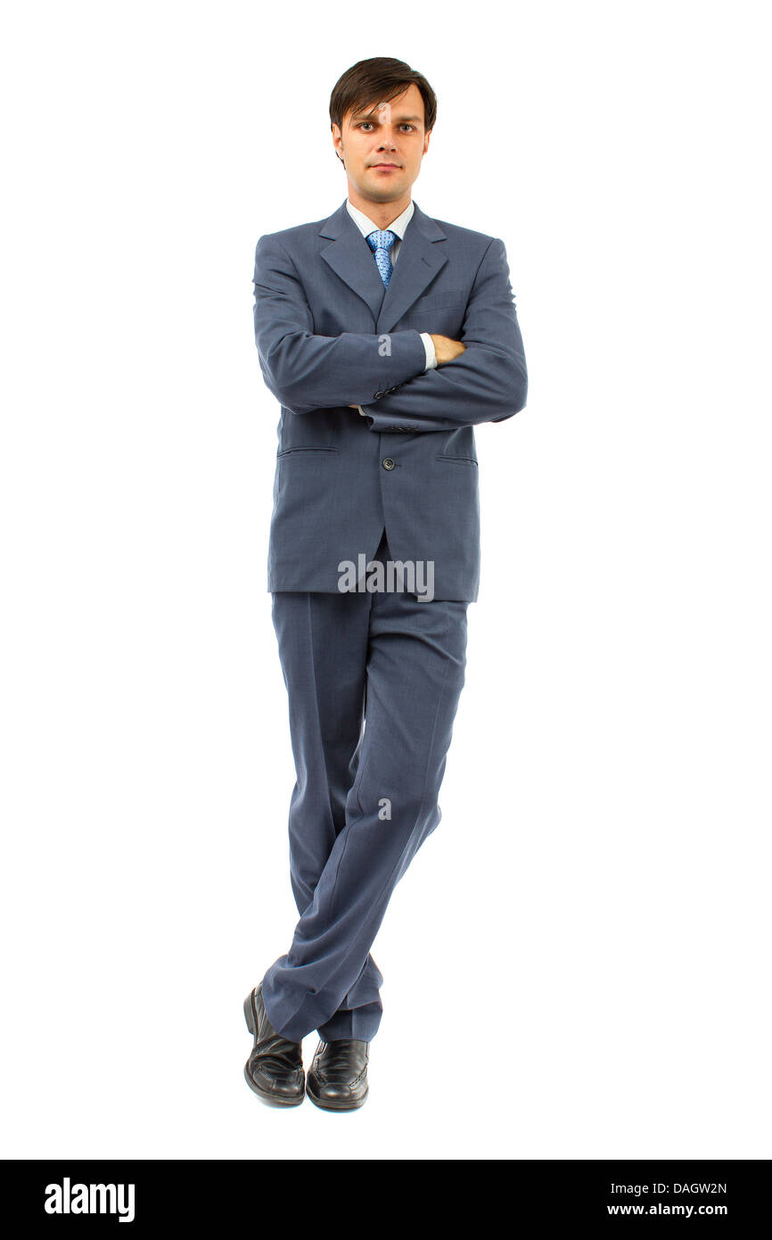 Full body portrait of businessman isolated over a white background ...