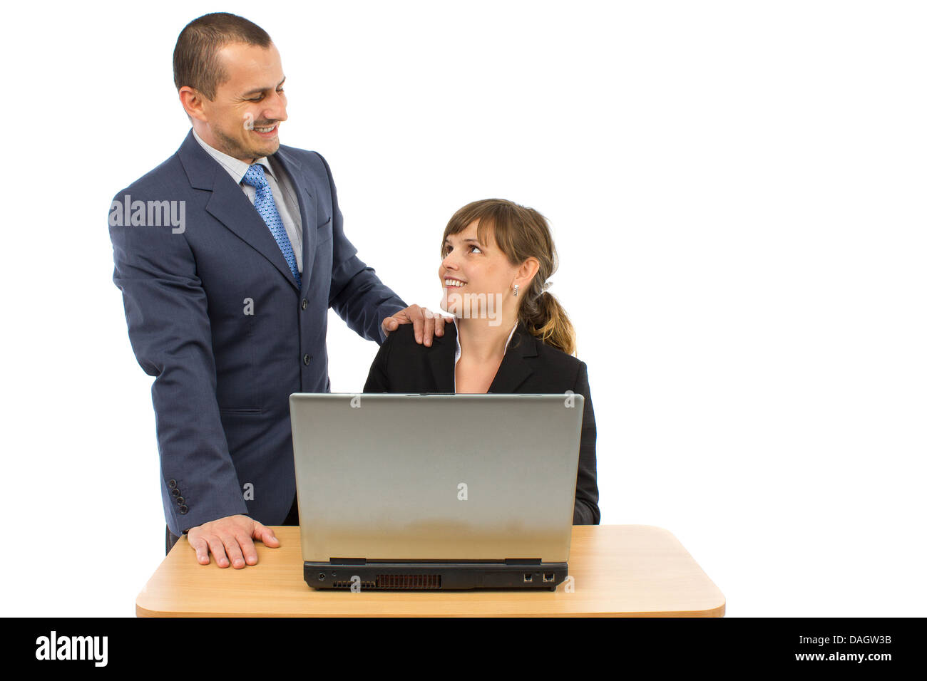 two business people showing happy expression and smiling. concept for ...