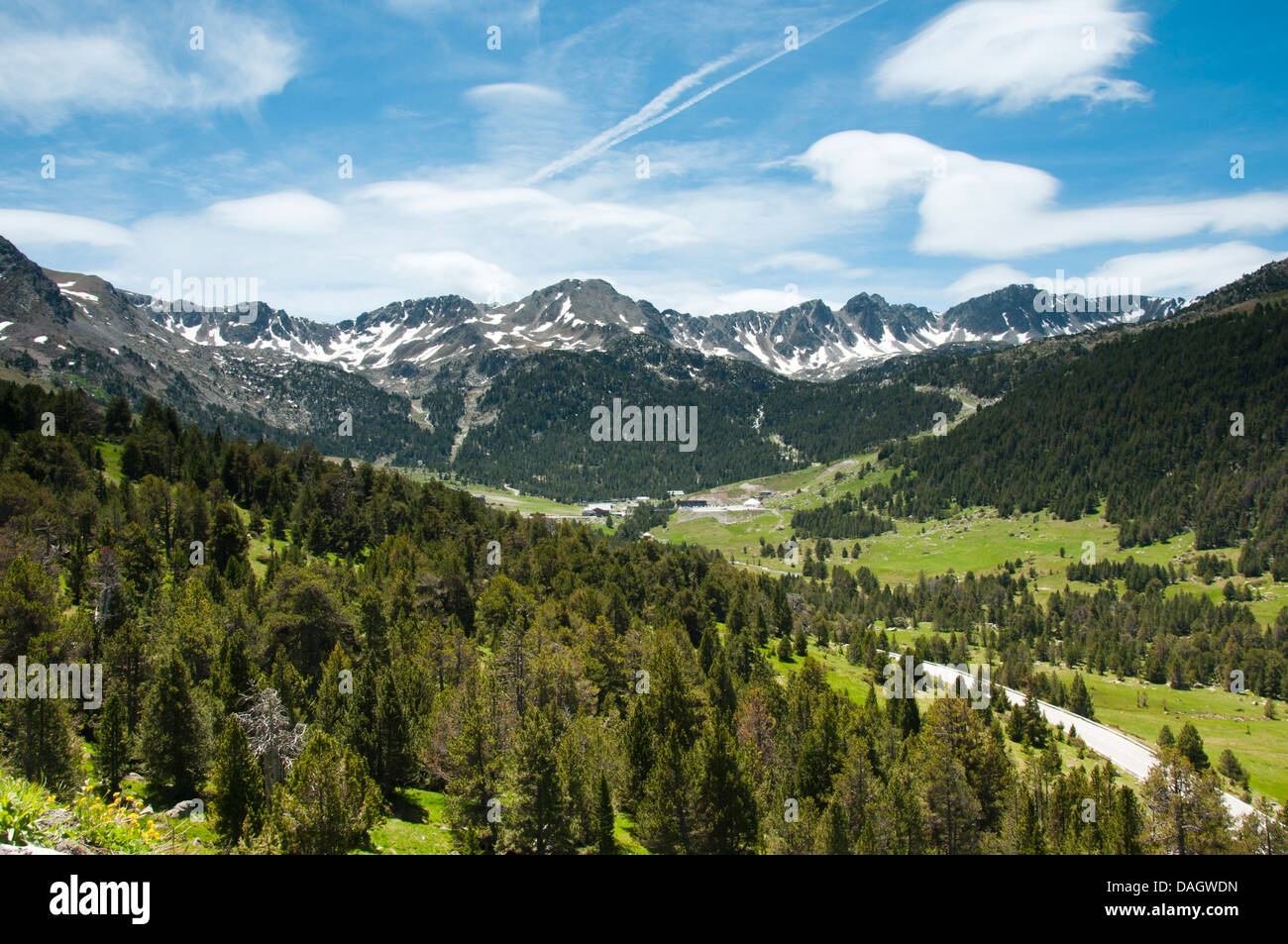 Mountains and rivers in Andorra Pyrenees near the border with France ...