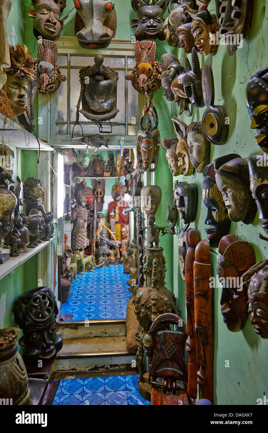 masks, crafts and souvenirs in a rustic shop, Cape Town, Western Cape ...