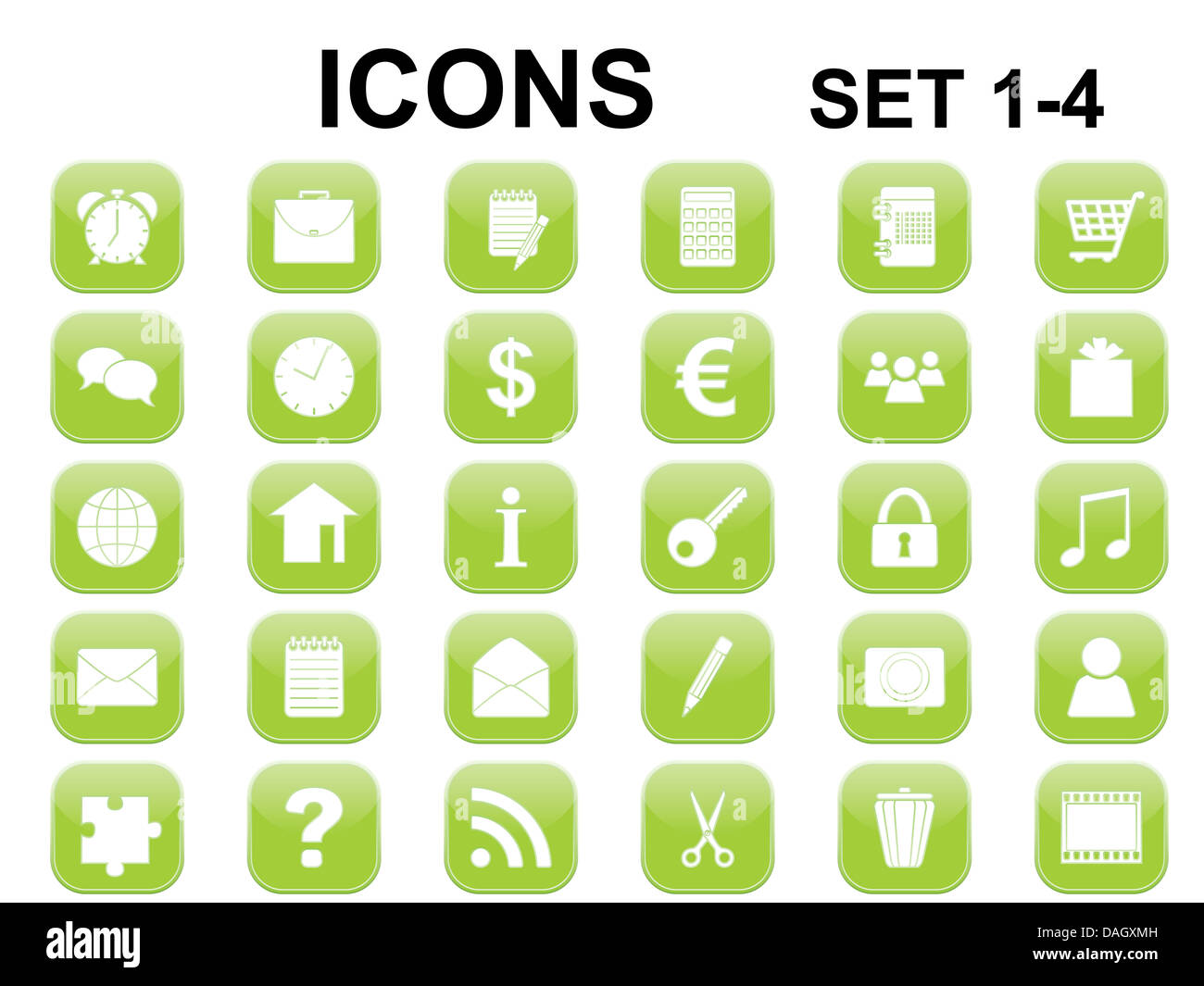 set of green square icons with rounded corners Stock Photo - Alamy