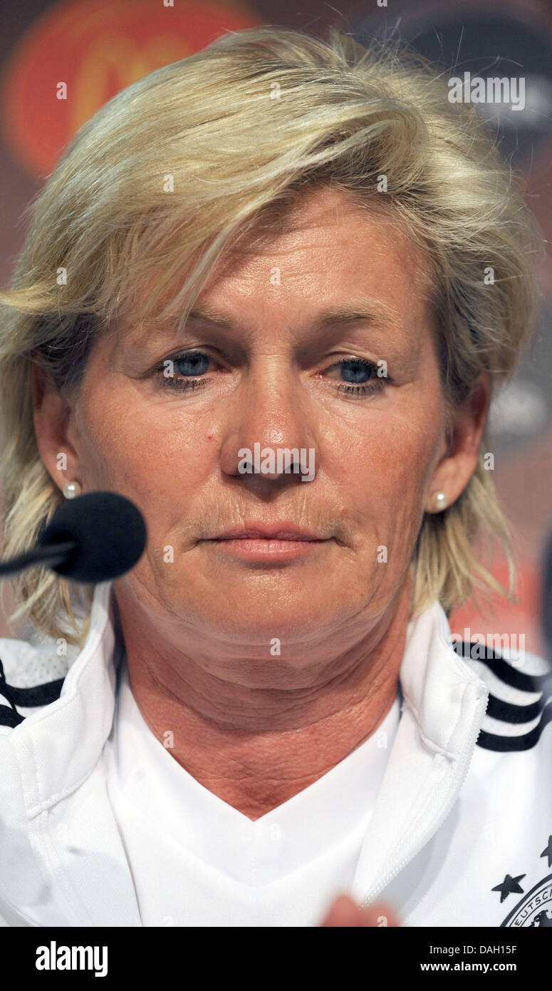 German national coach Silvia Neid sits at the UEFA press conference of ...