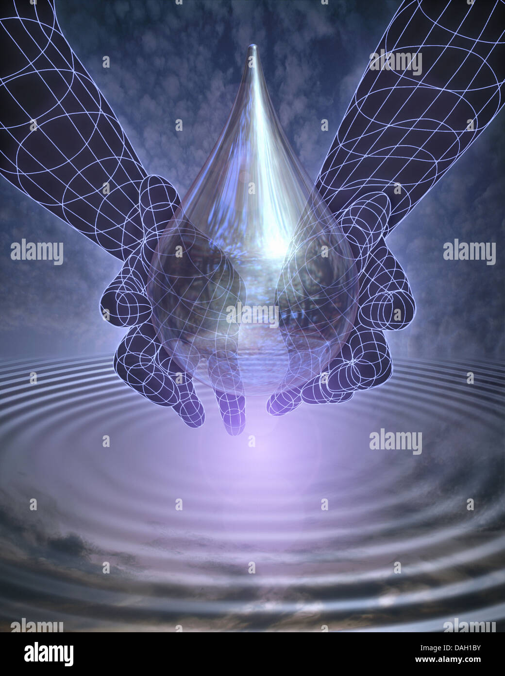GRID HANDS HOLDING DROP DROPLET SCIENCE RESEARCH Stock Photo - Alamy