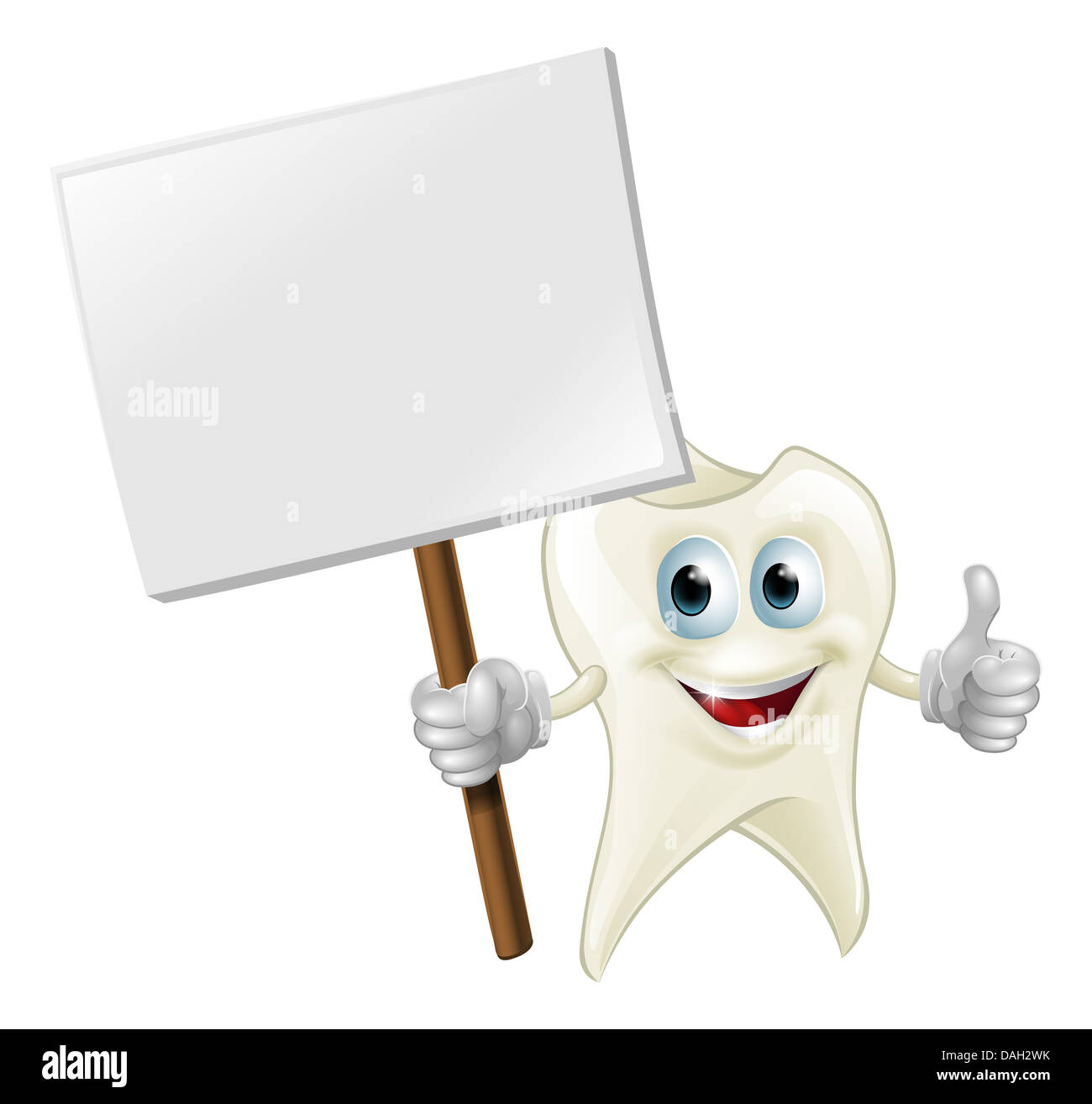 An illustration of a cartoon tooth man character mascot holding a sign ...
