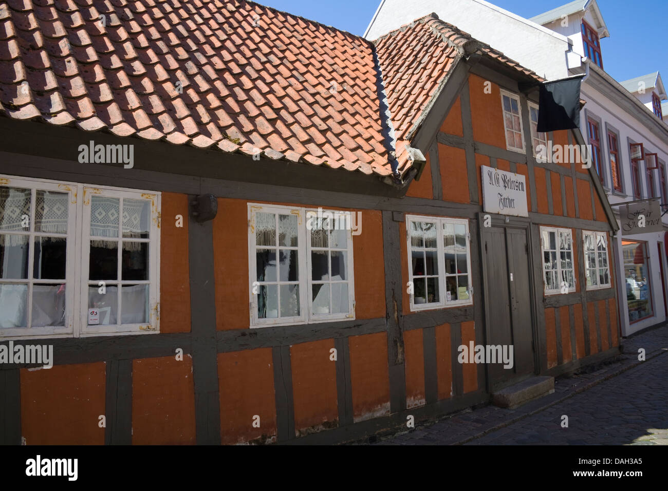 Ebeltoft Denmark EU Half Timbered building on Adelgard a cobbled street ...