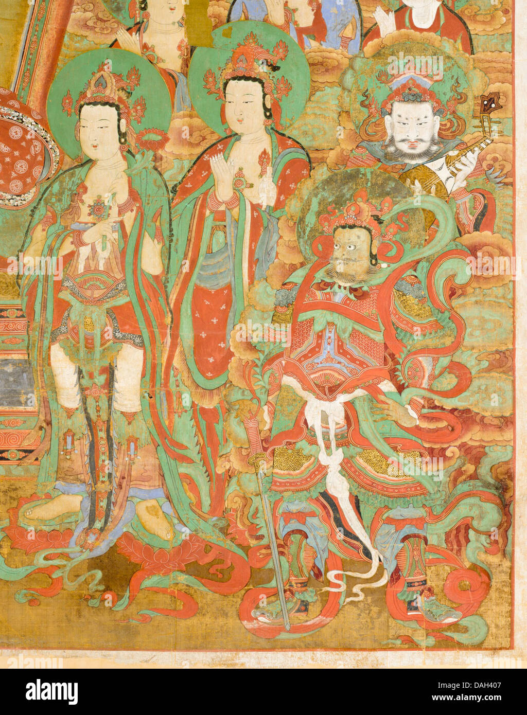 This depiction of Buddha Seokgamoni (Shakyamuni) preaching to the ...