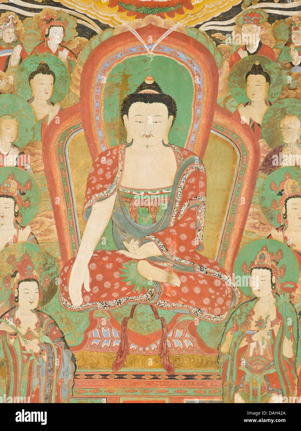 This sculpture depicts Buddha Shakyamuni delivering a sermon to his ...