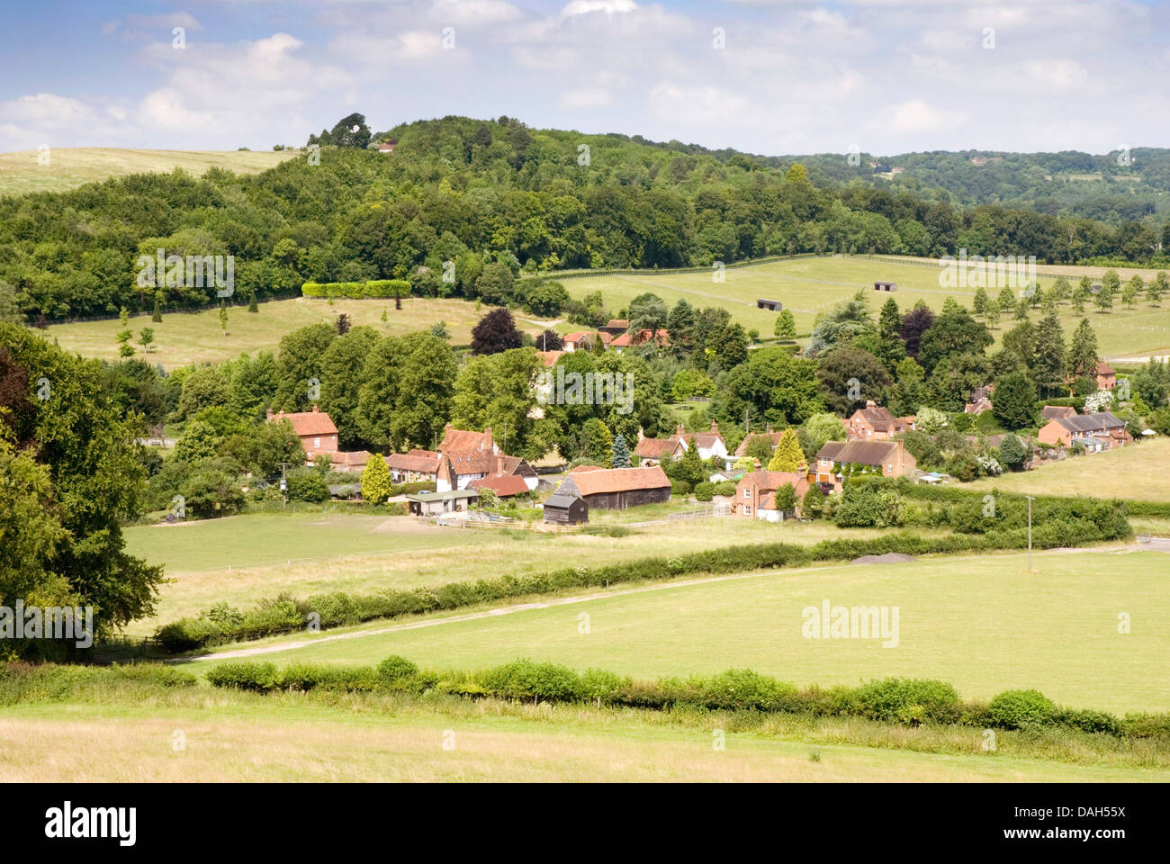 Bucks - Chiltern Hills - view of Fingest village - from Chiltern Way ...