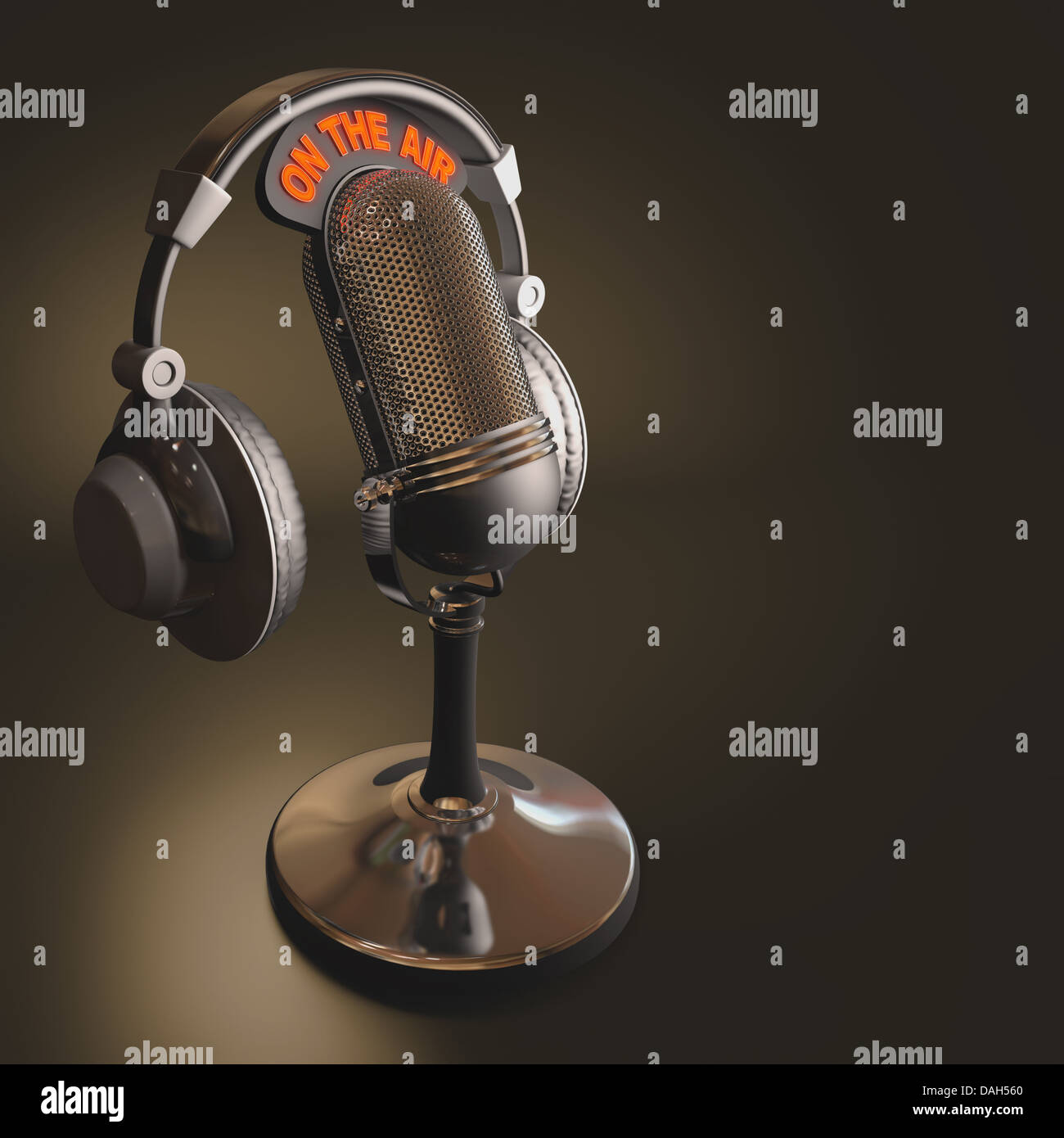 Headset on top of a classic microphone Stock Photo - Alamy