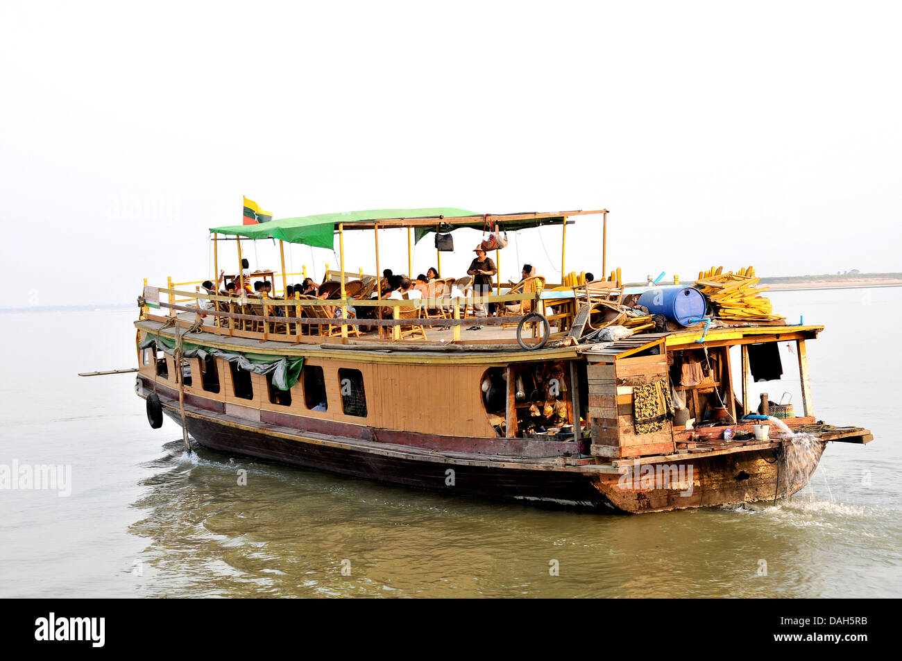 tourists aboard a boat on the Irrawaddy river Bagan Myanmar Stock Photo ...