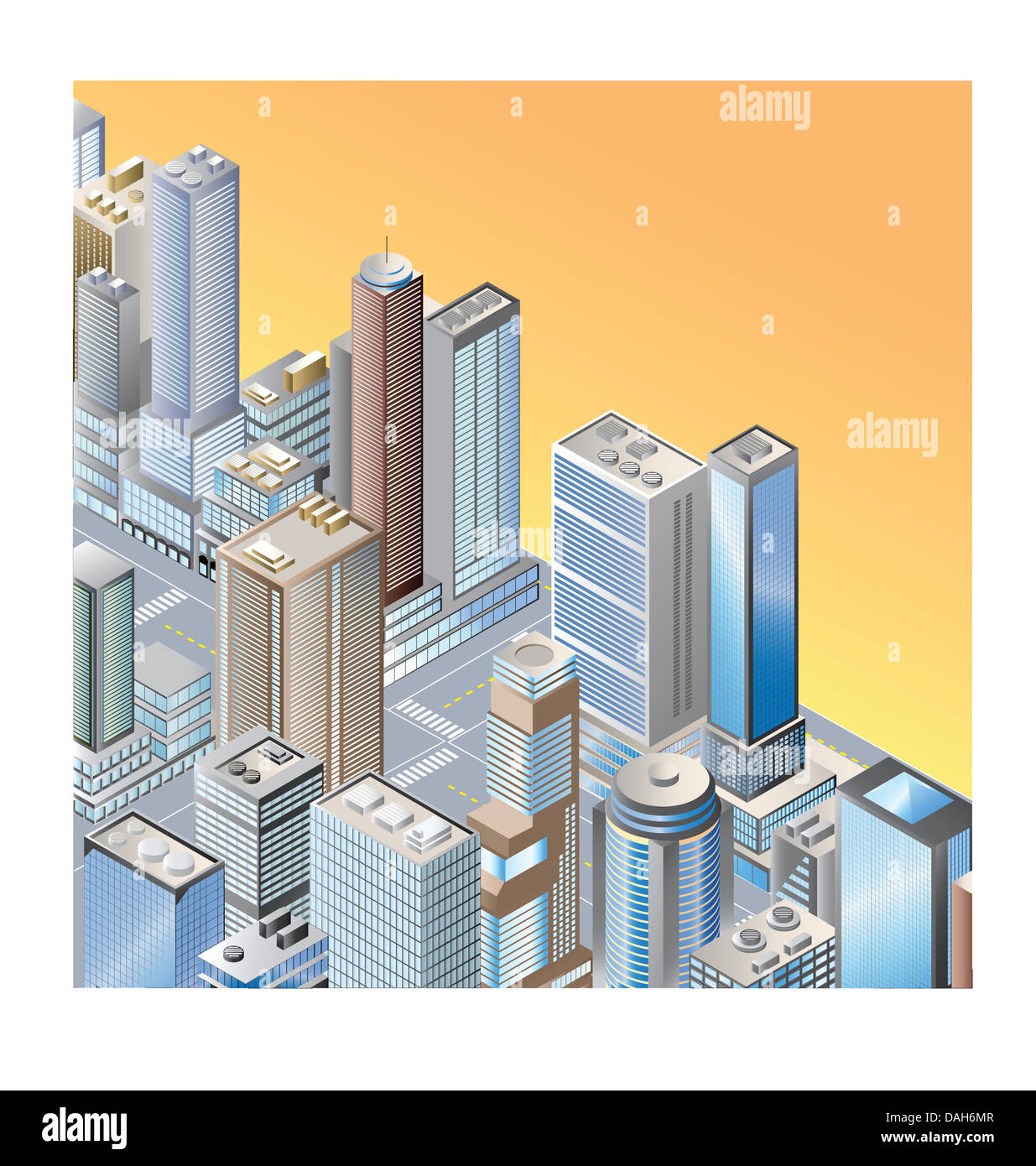 Perspective view of the city skyline at sunset Stock Photo - Alamy