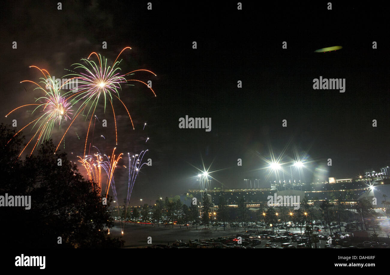 July 13, 2013 - Los Angeles, CALIFORNIA, USA - Dodger Stadium fireworks ...