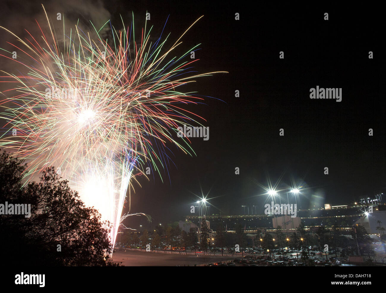 July 13, 2013 - Los Angeles, CALIFORNIA, USA - Dodger Stadium fireworks ...