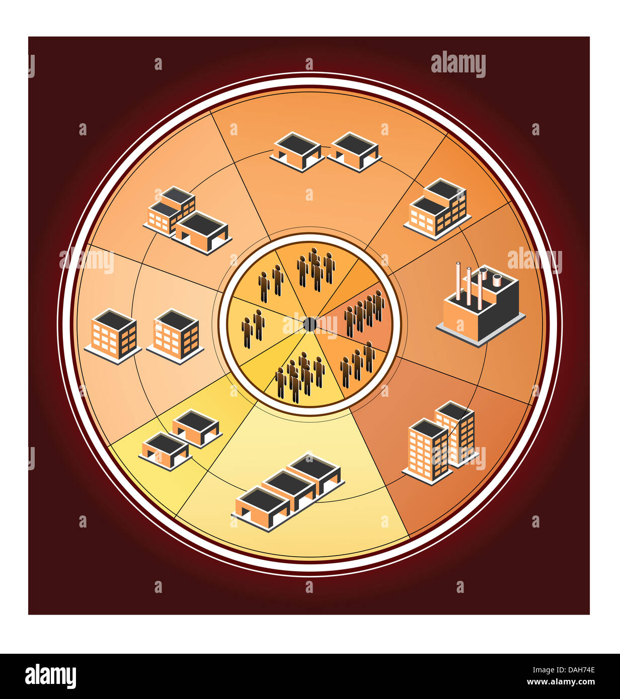 Schematic representation of the production chart on a red background ...