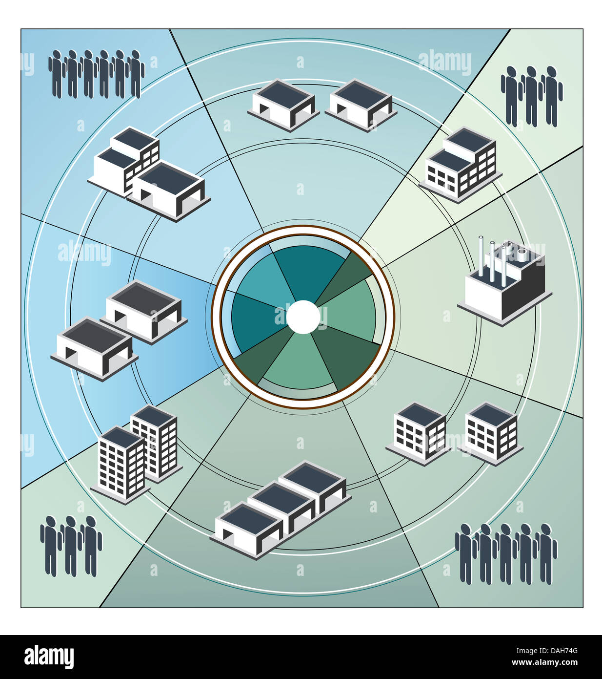 Schematic representation of the production chart on a blue background ...