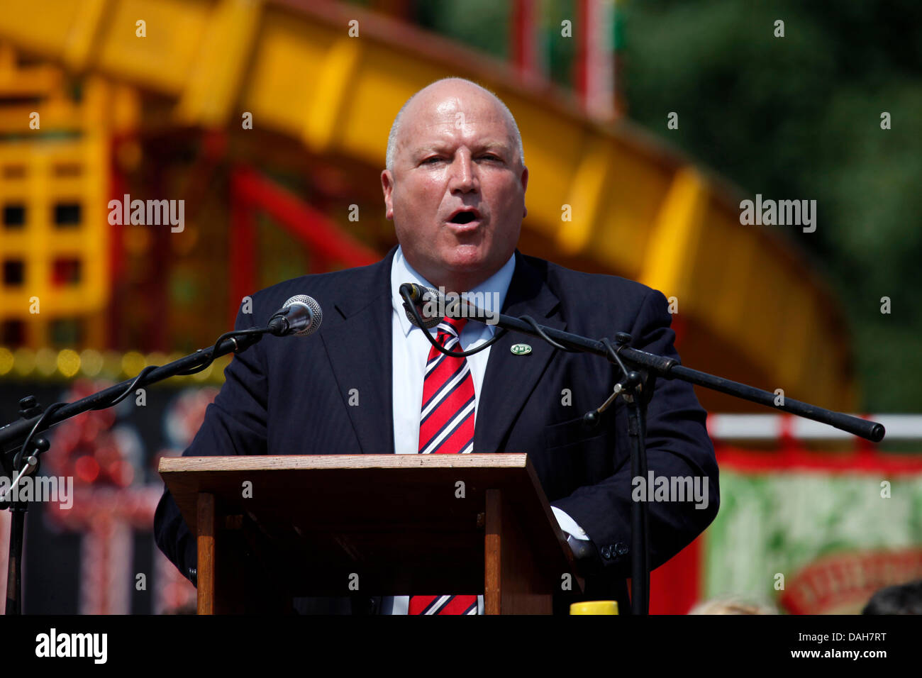 Bob Crow speaking at the 129th Durham Miners Gala at Durham, England ...